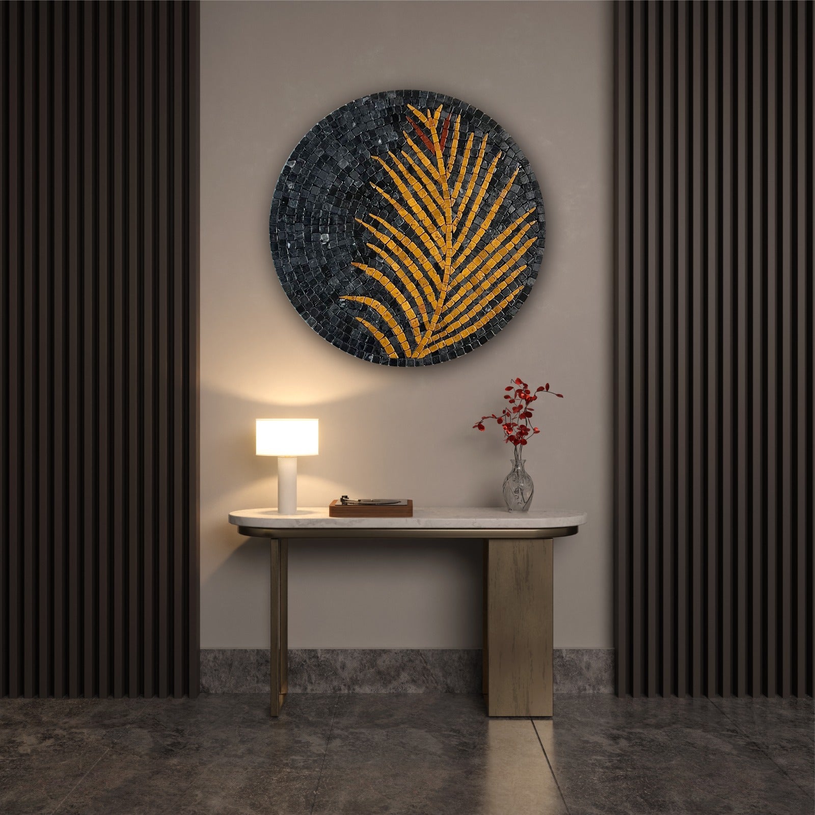 Tea Leaf Art: Nature-Inspired Stone Wall Art – Mosaic By Qureshi's