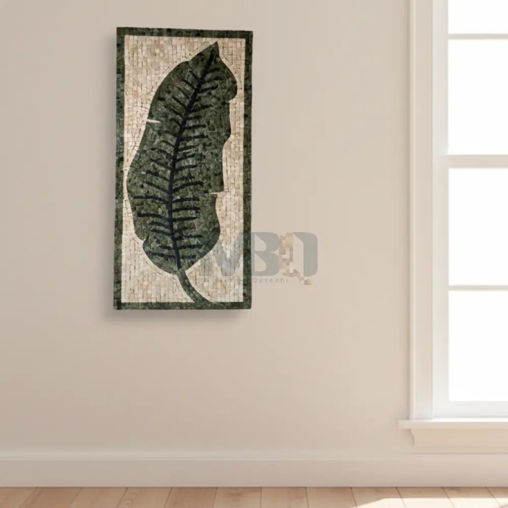 Cream Leaf Design Stone Mosaic Wall Art – Handmade Natural Stones